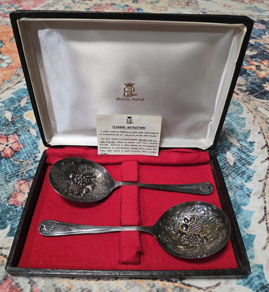 VINTAGE El & Crown EPNS Sheffield England Berry Spoon Serving Set 8 1/2 ...