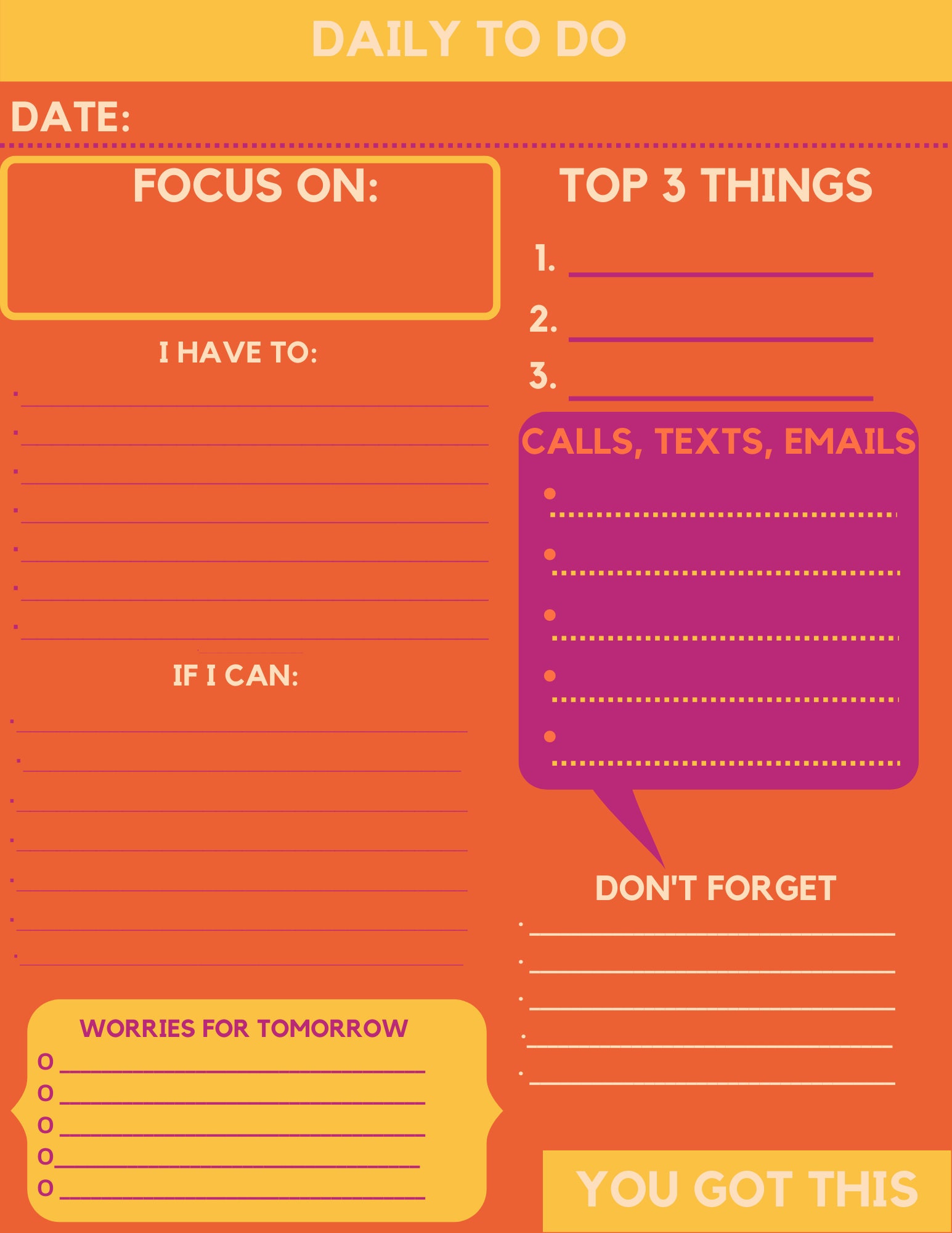 ADHD Friendly Printable Daily Planner - Etsy