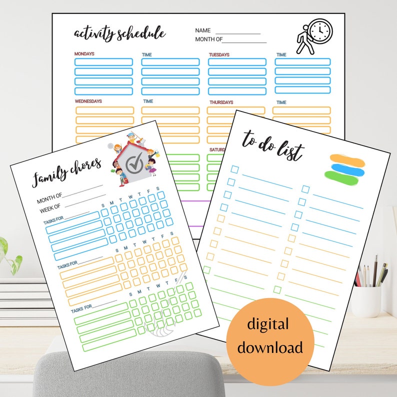 Activity Schedule, Family Chores and to Do List Bundle! Digital ...