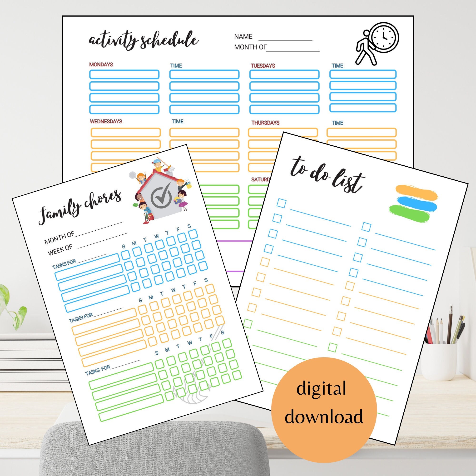Activity Schedule, Family Chores and to Do List Bundle! Digital ...
