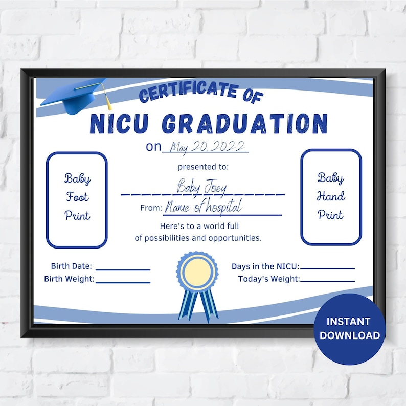 NICU Graduate Certificate, Gift for NICU Parent, Digital Download ...