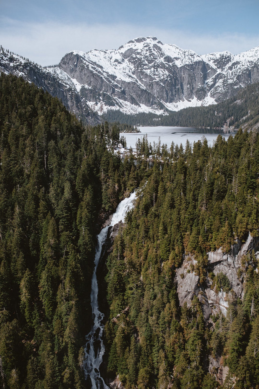Alpine Cascade - Mountain Waterfall and Snowy Peaks Nature Art Print - Etsy