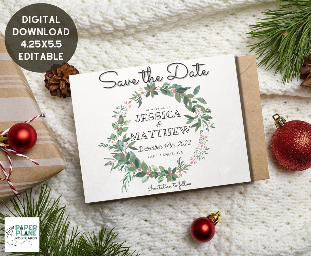 EDITABLE Christmas Save the Date Digital Download - Postcard Style 4 ...