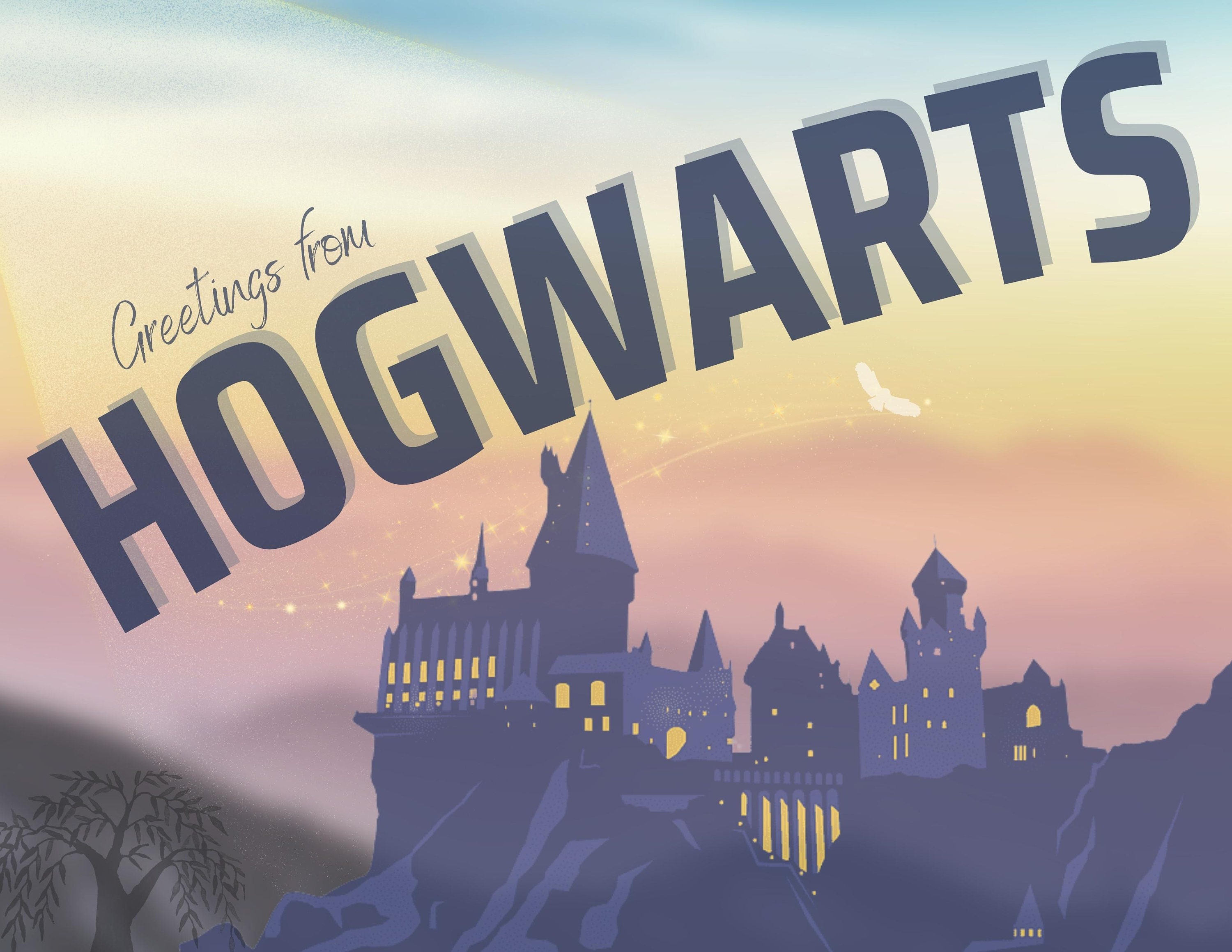 Wizard School Postcard Digital Download - Printable Post Card HP Owl ...