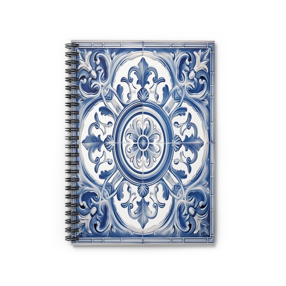 Vintage Blue Italian Tile Spiral Notebook Ruled Line, Gift for Mothers ...