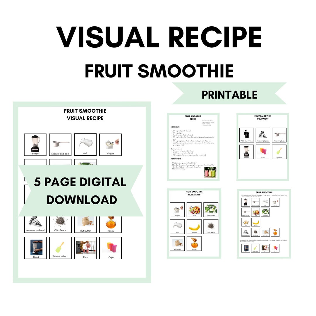 FRUIT SMOOTHIE Printable Visual Recipe for Toddlers and Young Children ...