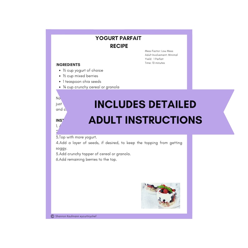 Yogurt Parfait Visual Recipe: Toddler Cookbook, Preschool Learning ...