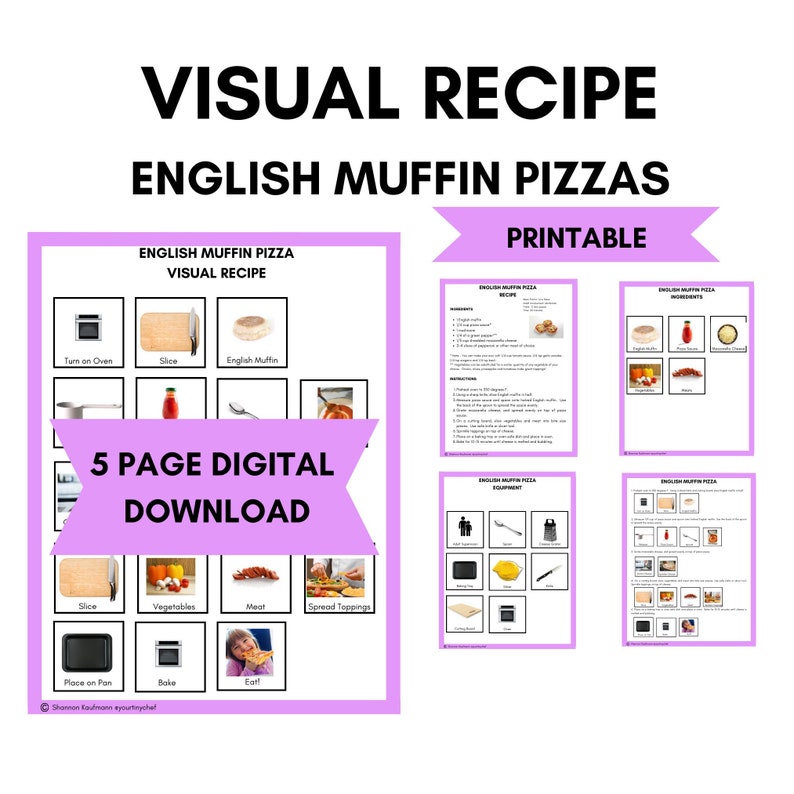 ENGLISH MUFFIN PIZZA Printable Visual Recipe for Toddlers and Young ...