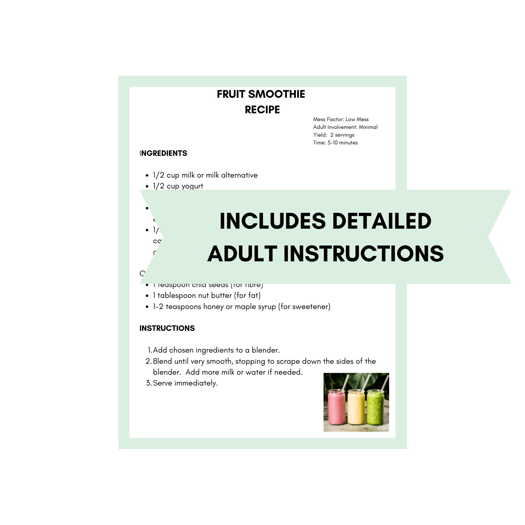 Fruit Smoothie Visual Recipe: Toddler Cookbook, Preschool Learning ...