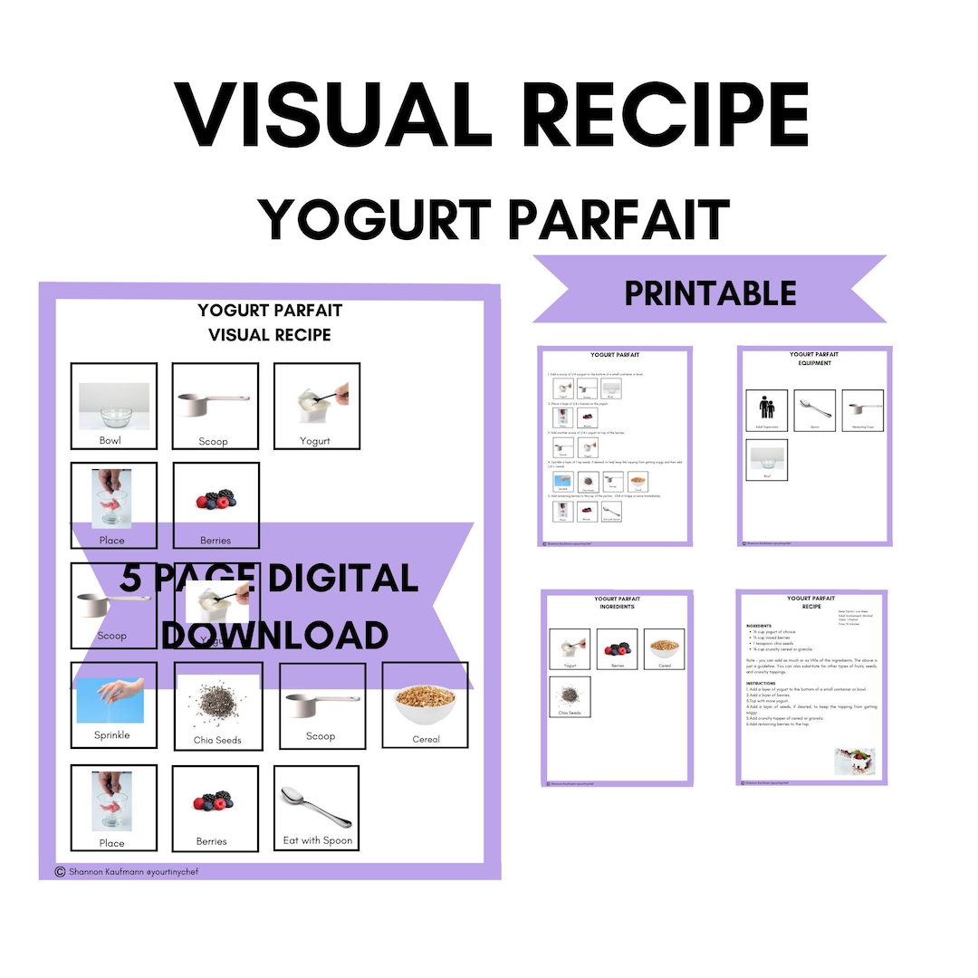 Yogurt Parfait Visual Recipe: Toddler Cookbook, Preschool Learning ...