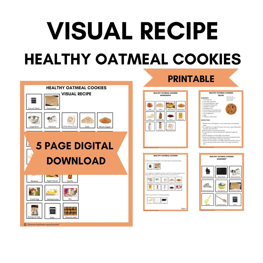 HEALTHY OATMEAL COOKIES Printable Visual Recipe for Toddlers and Young ...