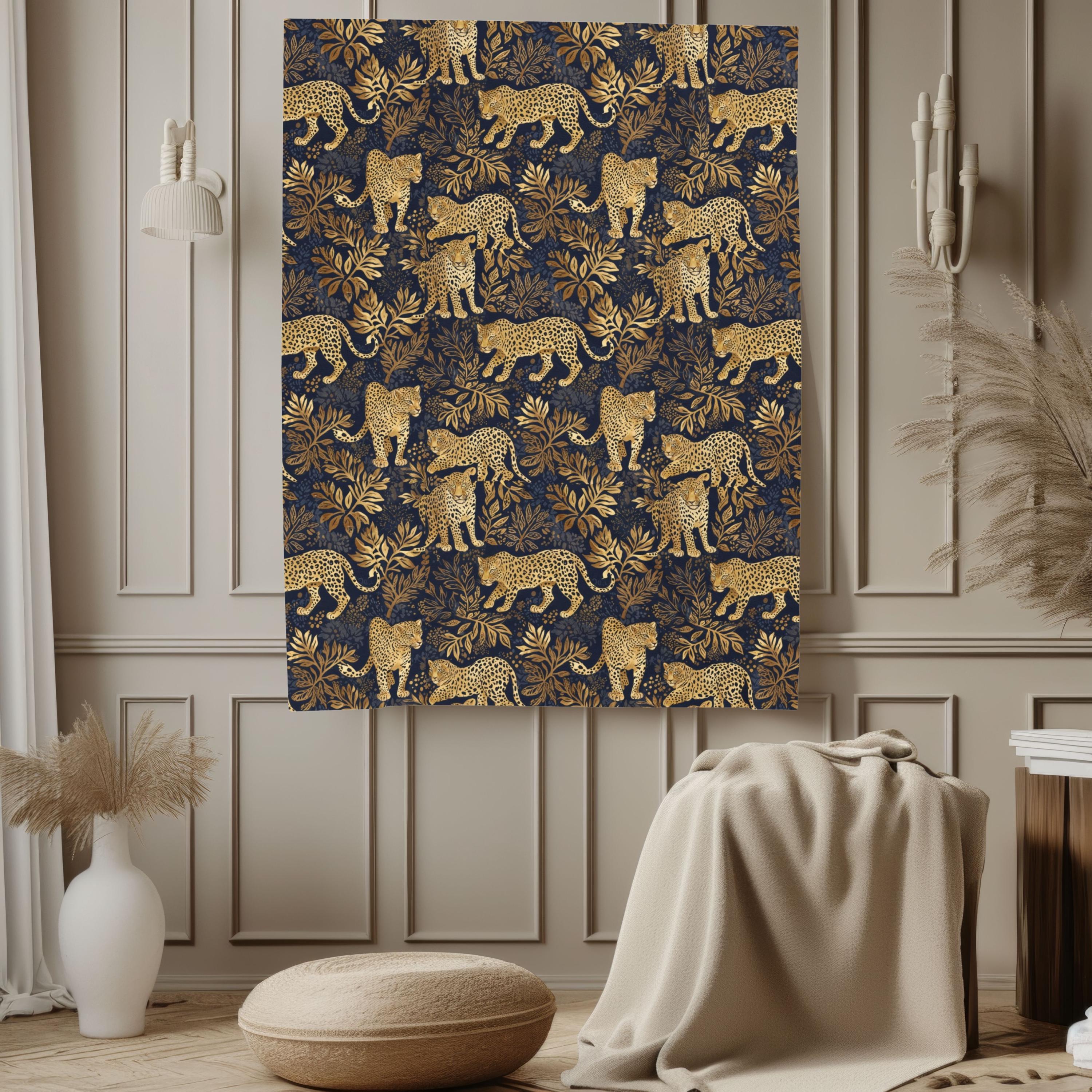 Luxury Blue and Gold Leopard Print Blanket, Safari Throw, Chic Jungle ...