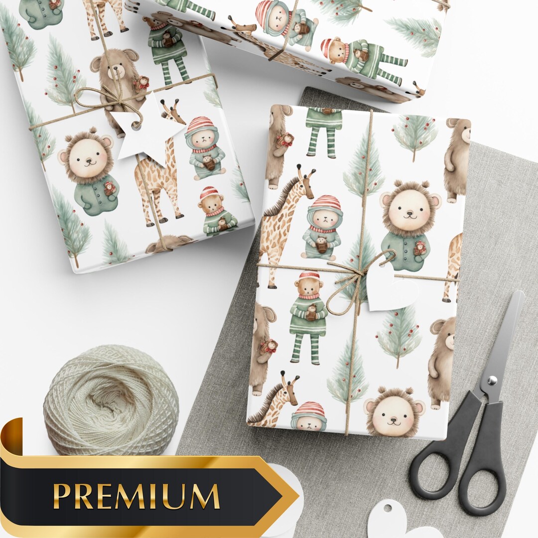 Cute Safari Animals Wrapping Paper Kids Watercolor Lion Gift Wrap ...