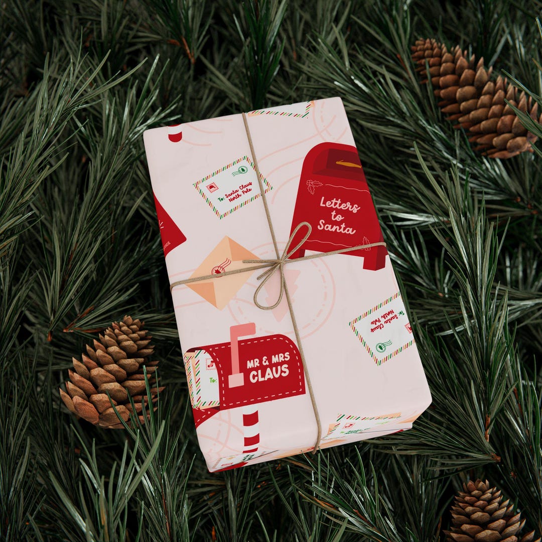 Vintage Christmas Toile Gift Wrap, Letters to Santa Wrapping Paper ...