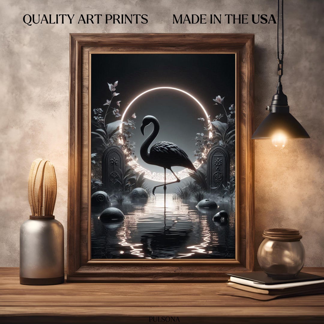 Gothic Moonlit Flamingo Wall Art, Dark Academia, Dark Fantasy Unframed ...