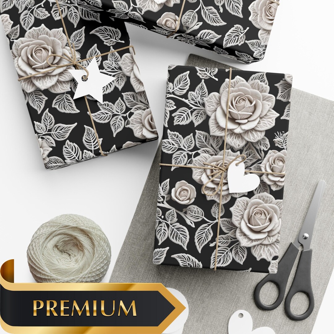 Premium White Lace Rose Wrapping Paper, Luxury Rose Gift Wrap, Elegant ...