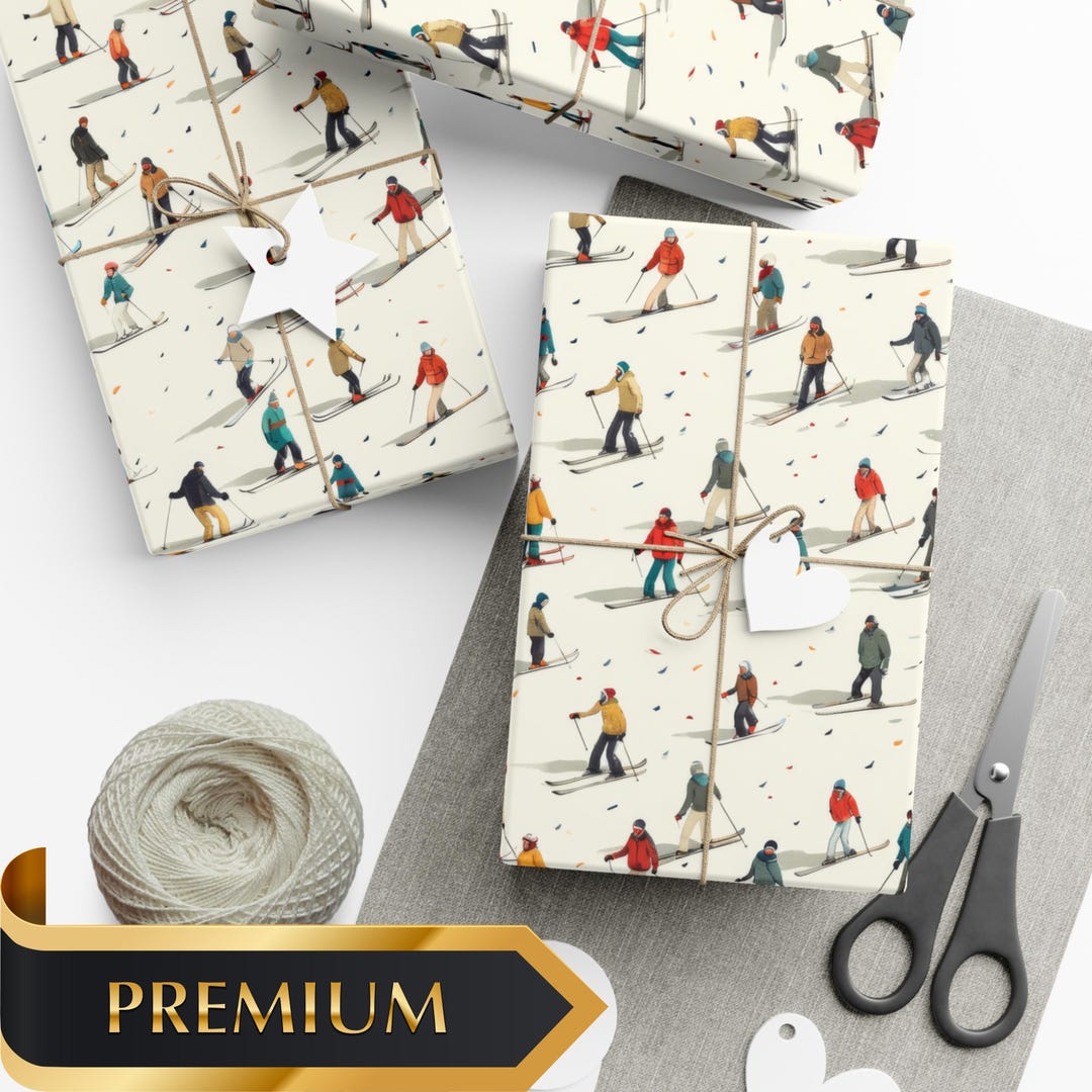 Mountain Skiing Wrapping Paper Holiday Gift Wrap Winter Skiers Gift ...