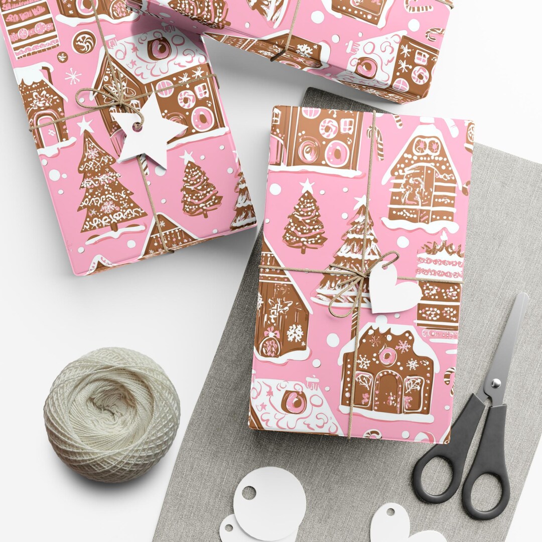 Pink Christmas Wrapping Paper, Christmas Gingerbread Gift Wrap for Her ...
