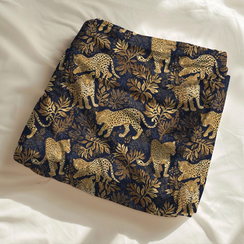 Luxury Blue and Gold Leopard Print Blanket, Safari Throw, Chic Jungle ...