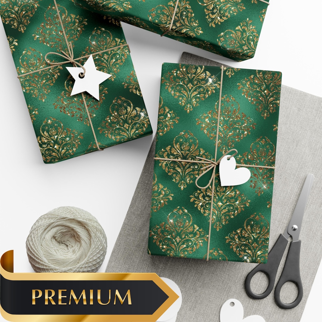 Elegant Emerald and Gold Christmas Wrapping Paper Luxury Gift Wrap ...
