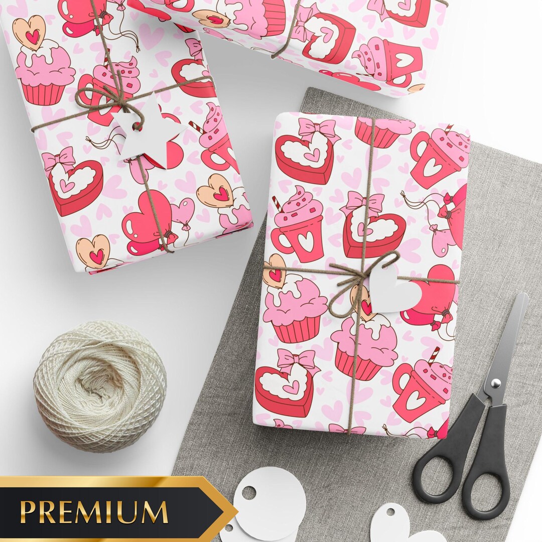 Valentines Day Gift Wrap, Cute Pink Gift Wrap, Heart Wrapping Paper ...