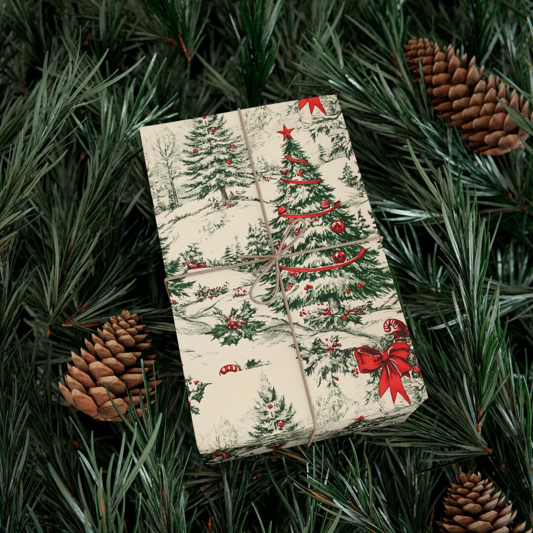 Vintage Forest Christmas Themed Wrapping Paper Forest Xmas Scene Gift ...