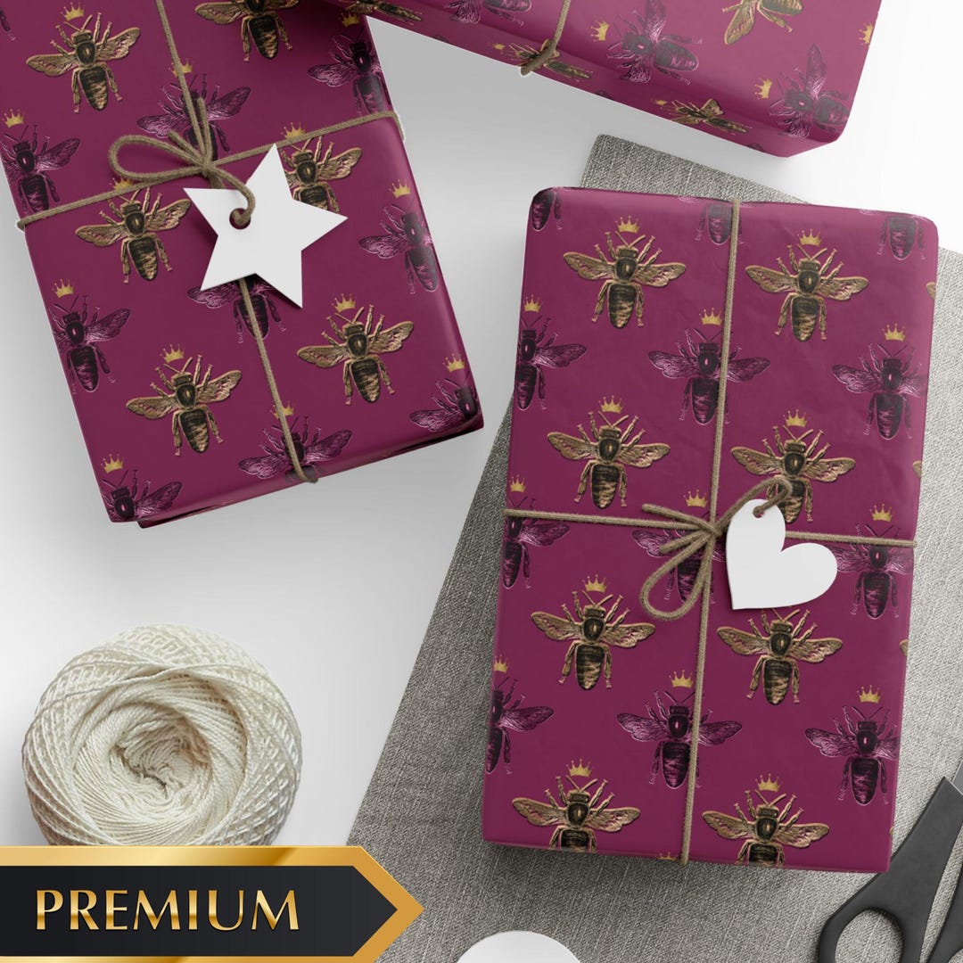 Luxury Queen Bee Gift Wrap, Bee Wrapping Paper, Elegant Royal Bee Gift ...
