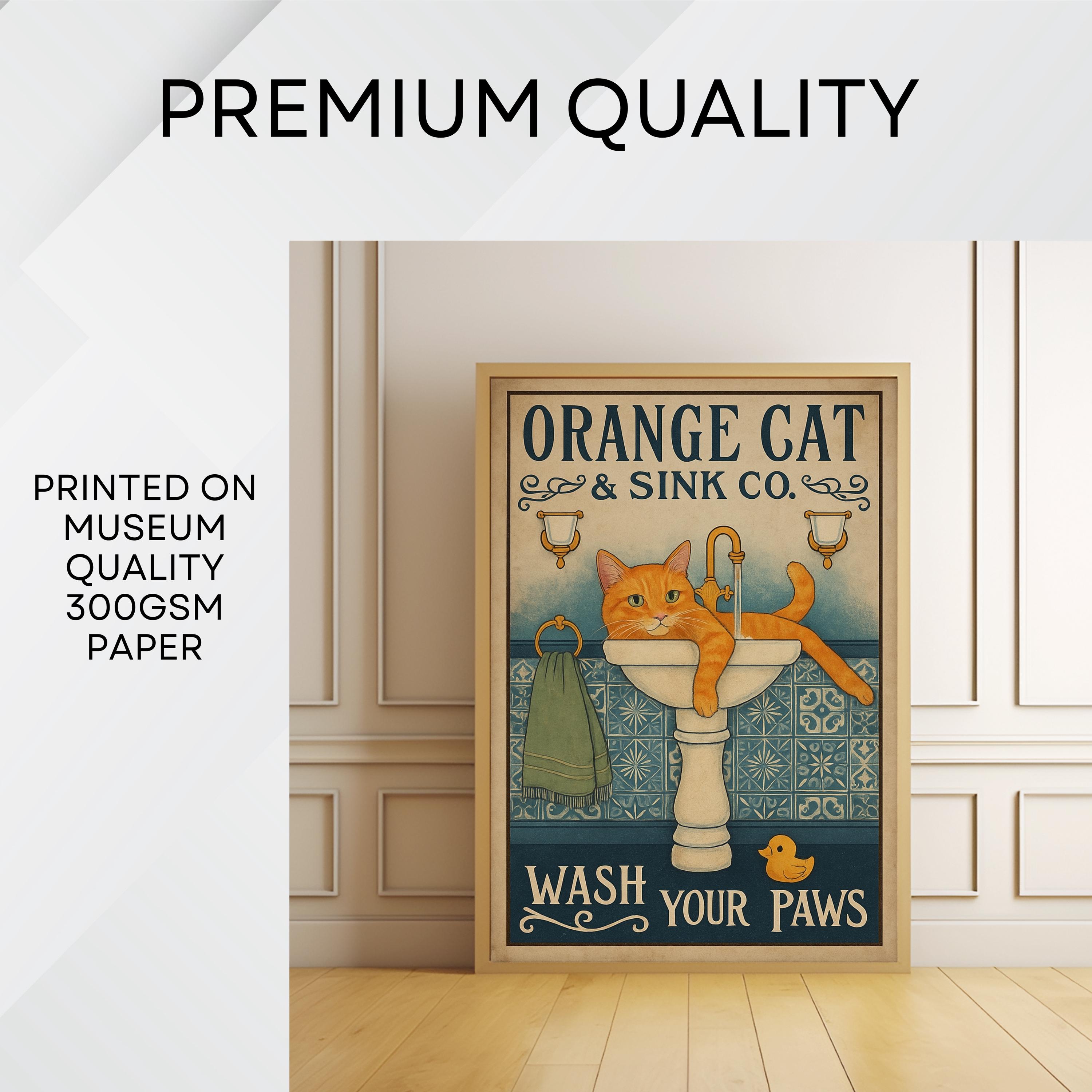 Silly Retro Orange Cat Wash Your Paws Wall Art, Fine Art Print Gift ...