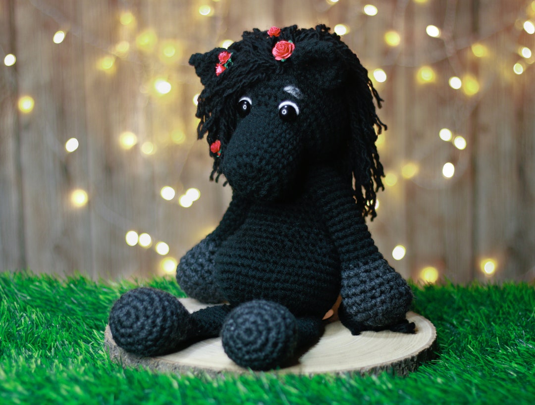 Crochet Horse rosey the Black Friesian Handmade Crochet Pony, Stuffed ...