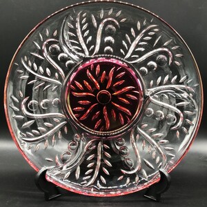 Vintage Cranberry Cut Glass Divided Serving Platter, Clear and ...