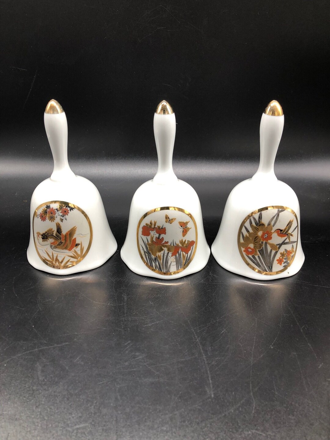 Set of 3 Vintage Japanese Porcelain Bells, Gold Lmari Peking Duck ...