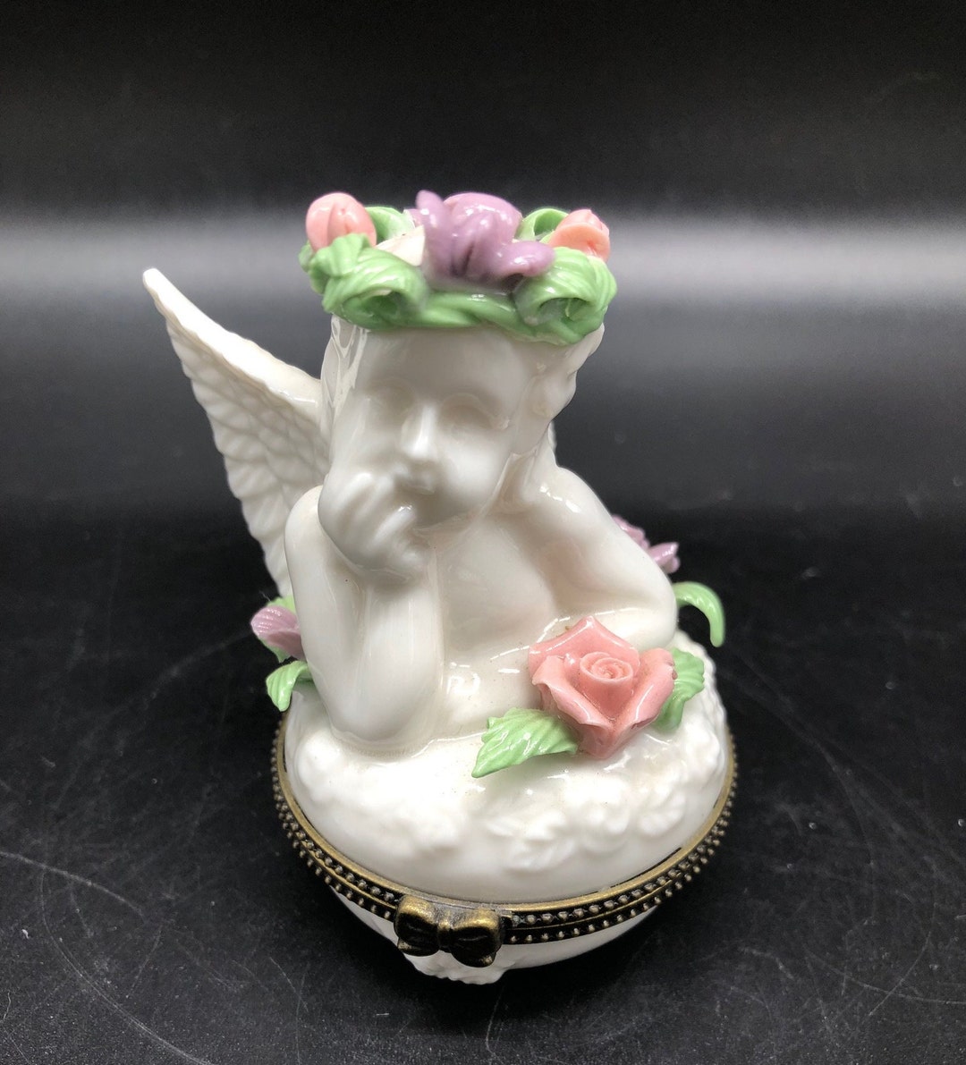 Vintage Capodimonte Angel Hinged Trinket Box, Angel and Floral Design ...
