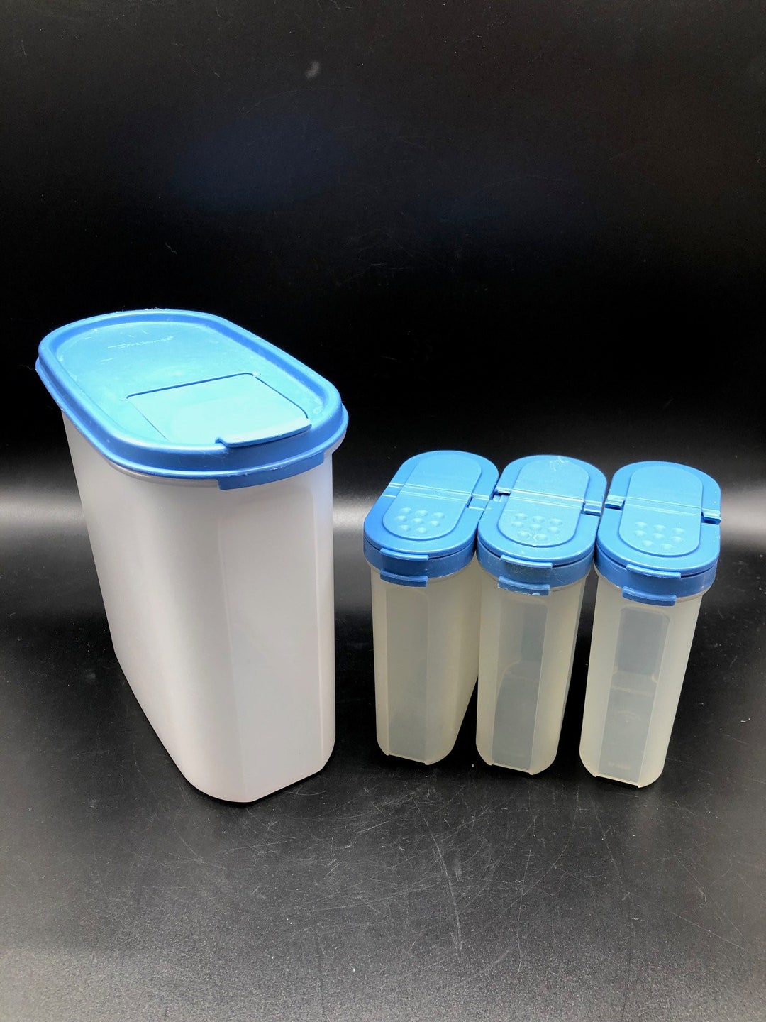 Set of 4 Vintage Tupperware Modular Mate Containers, Clear W/ Blue Lids ...