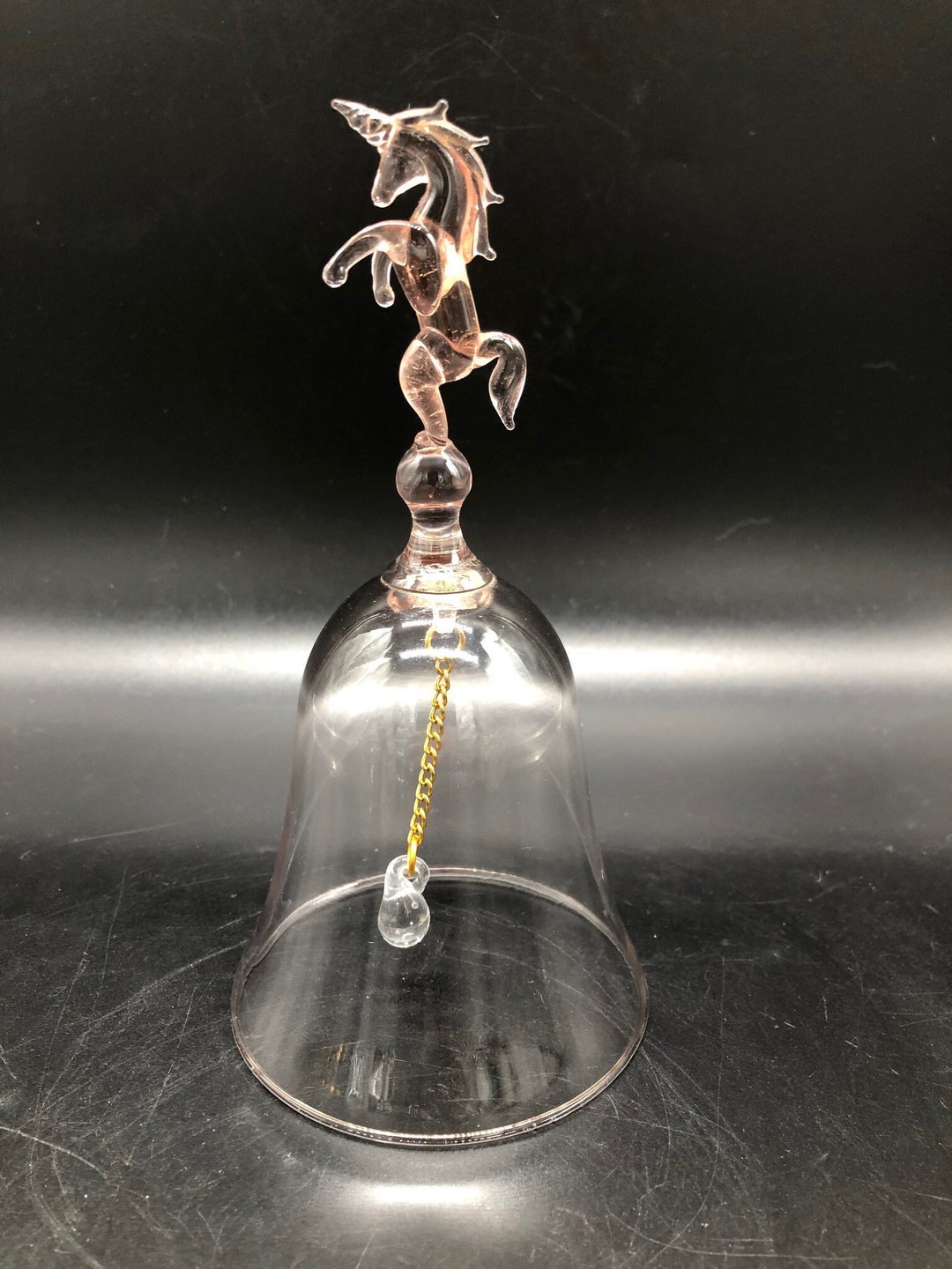 Vintage 80's Pink Glass Unicorn Bell, Blown Glass Bell, Excellent ...