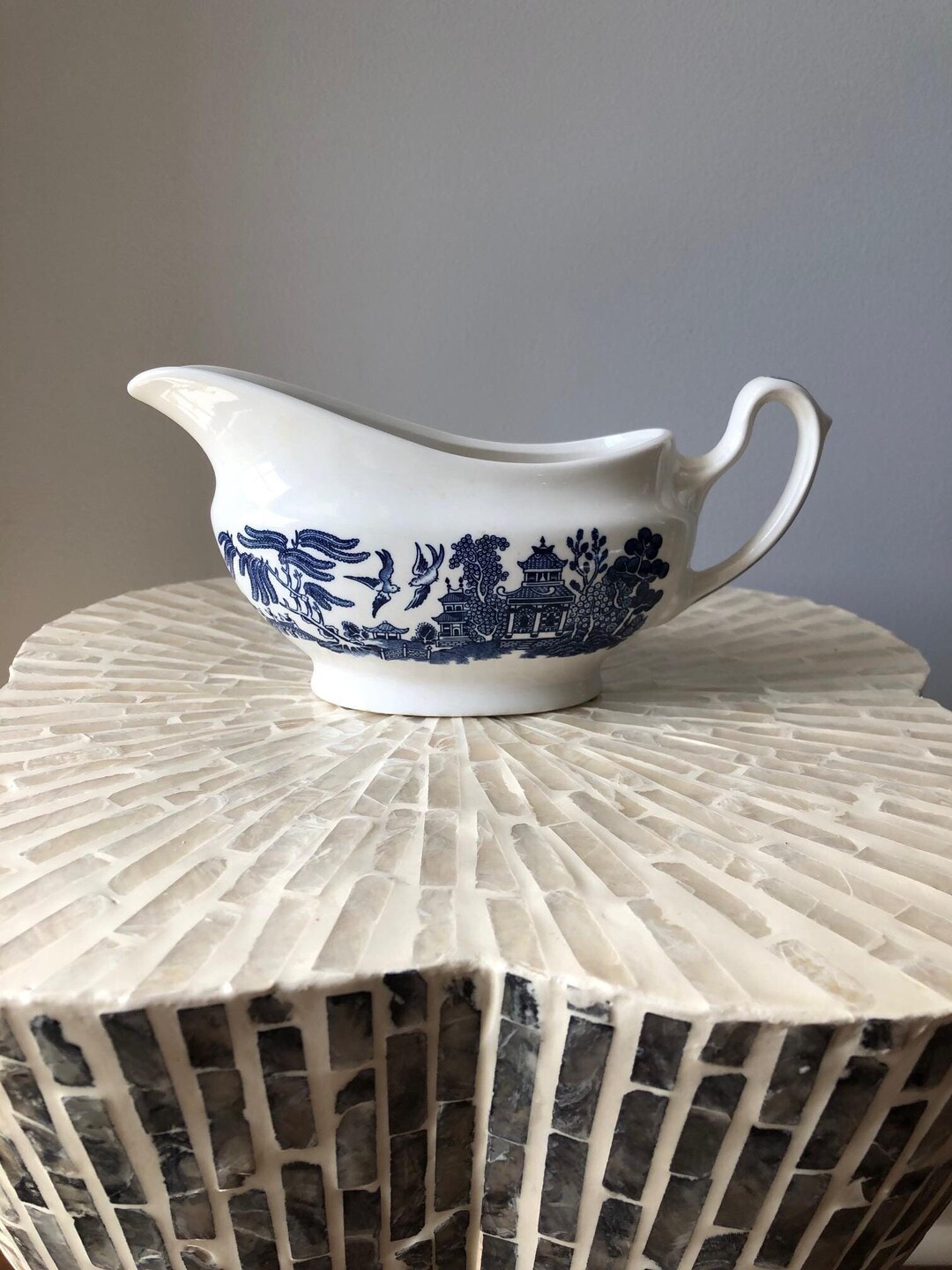 Vintage Churchill Willow Blue Gravy Boat With Handle, Stunning ...