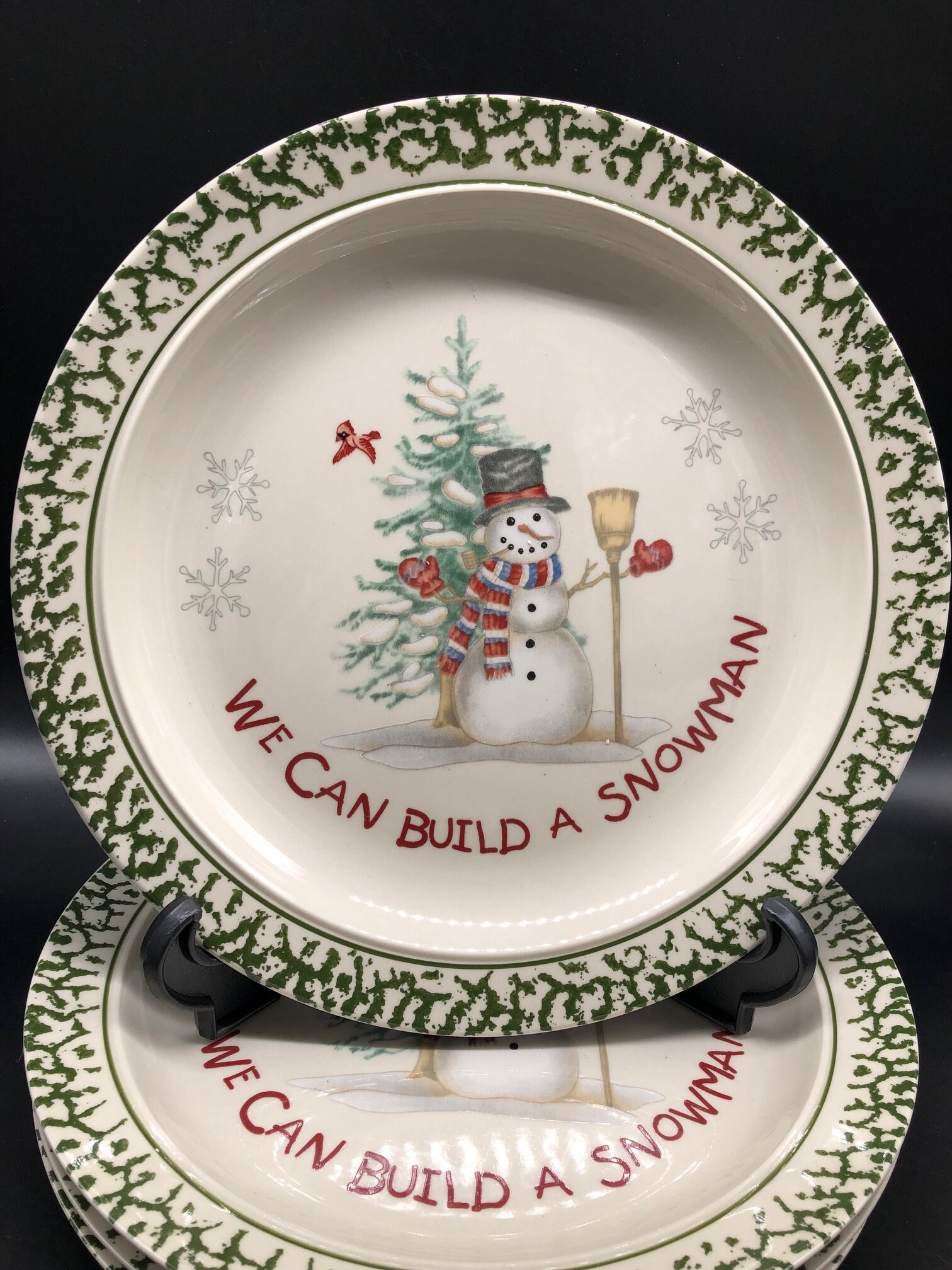 Set of 4 We Can Build A Snowman 10 Dinner Plates and Soup Bowls ...