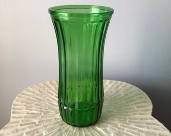 Vintage Green Ribbed Hoosier Glass Vase 8.5 - Etsy
