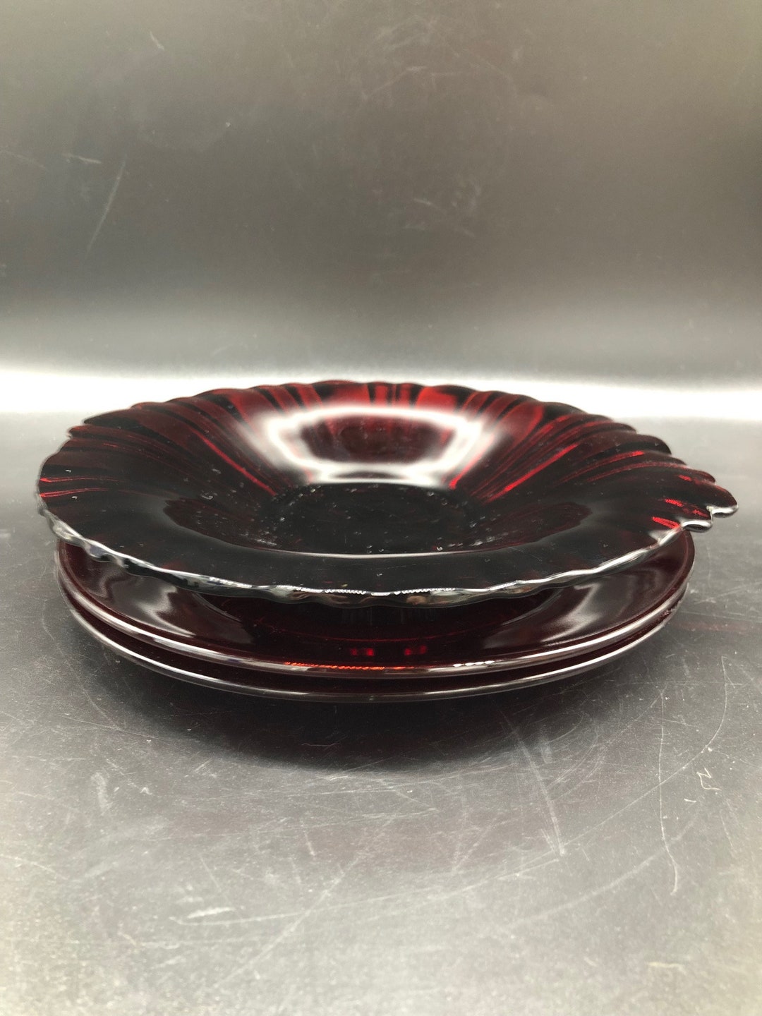 Vintage Anchor Hocking Ruby Red 8.5 Candy Dish and 2/7.75 Salad Plates ...