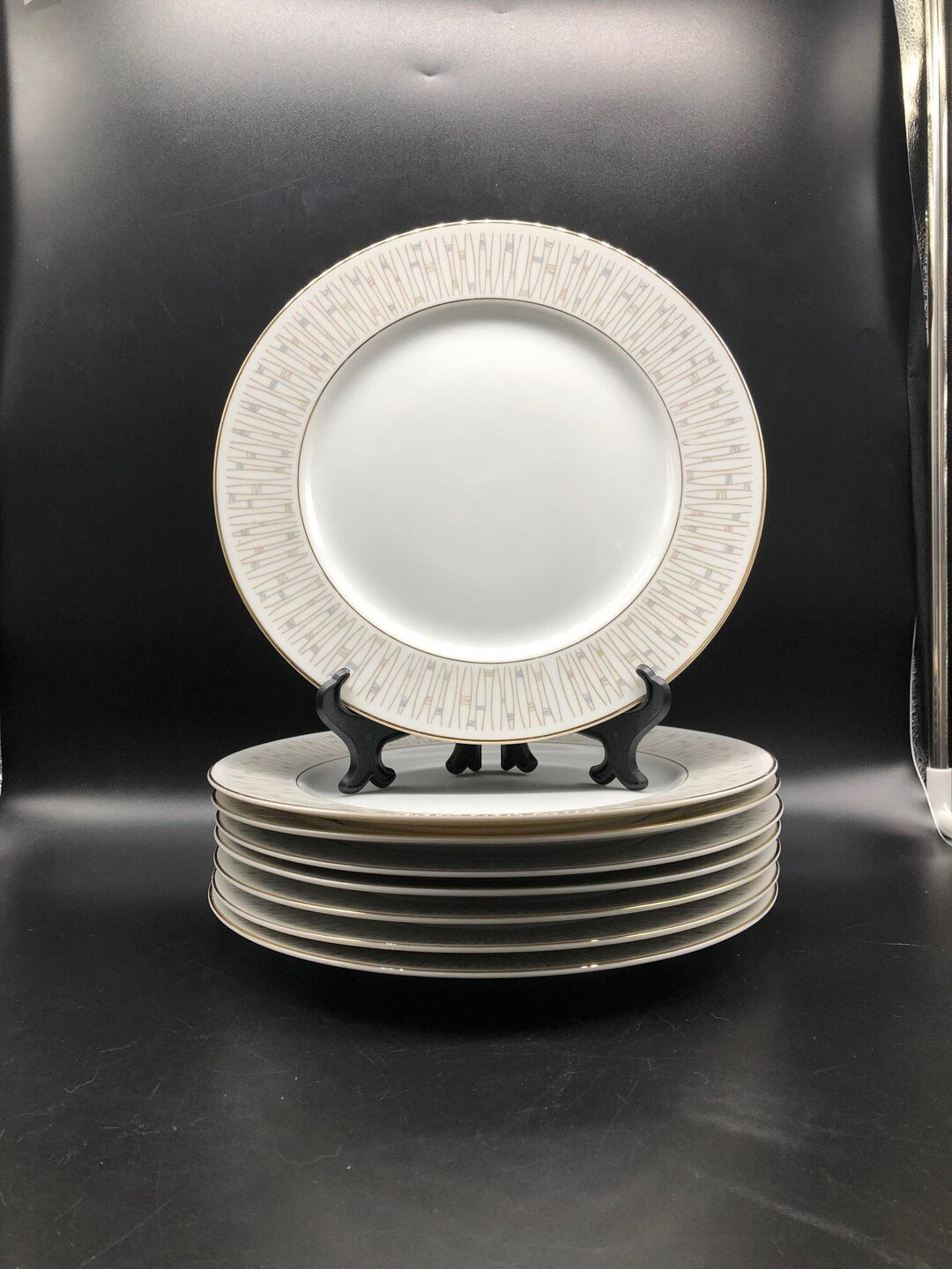 Set of 8 Vintage Mikado Fine China, Malay Japan, Gray and Gold Pattern ...