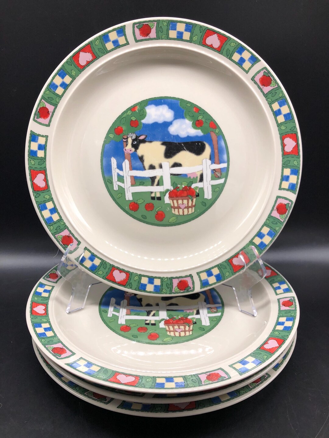 Set of 4 Vintage Gibson "barnyard" Dinner Plates, Cow Behind White ...