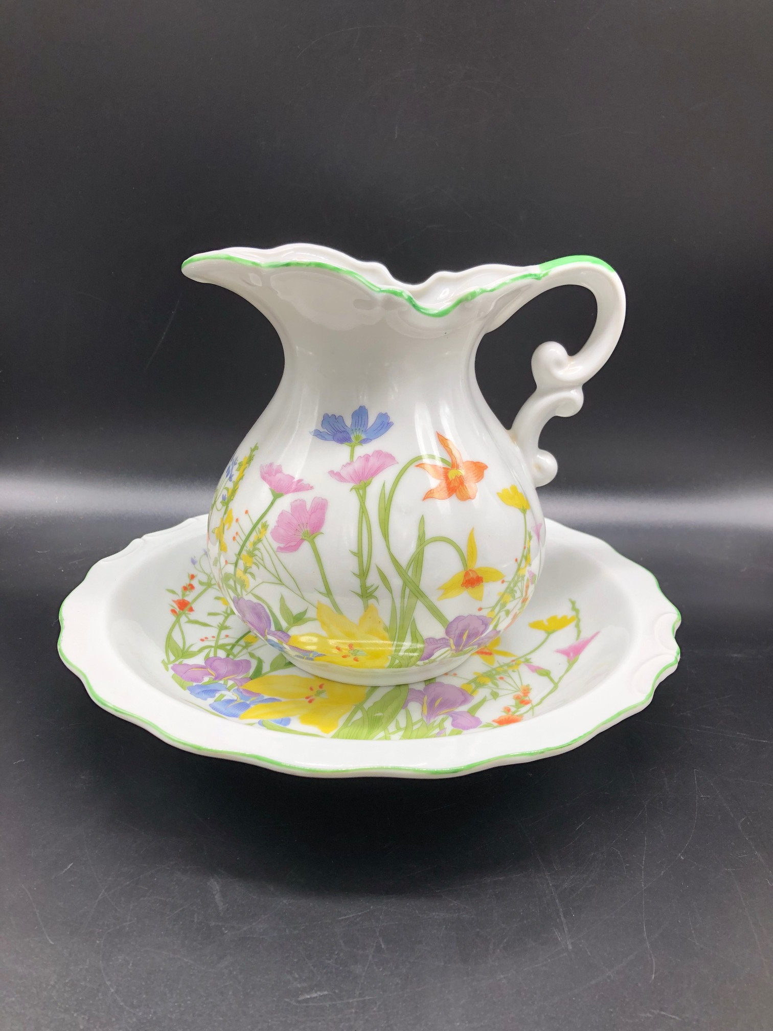 Vintage Day Lily Fine China by Mann, Small Pitcher & Bowl, Made in ...