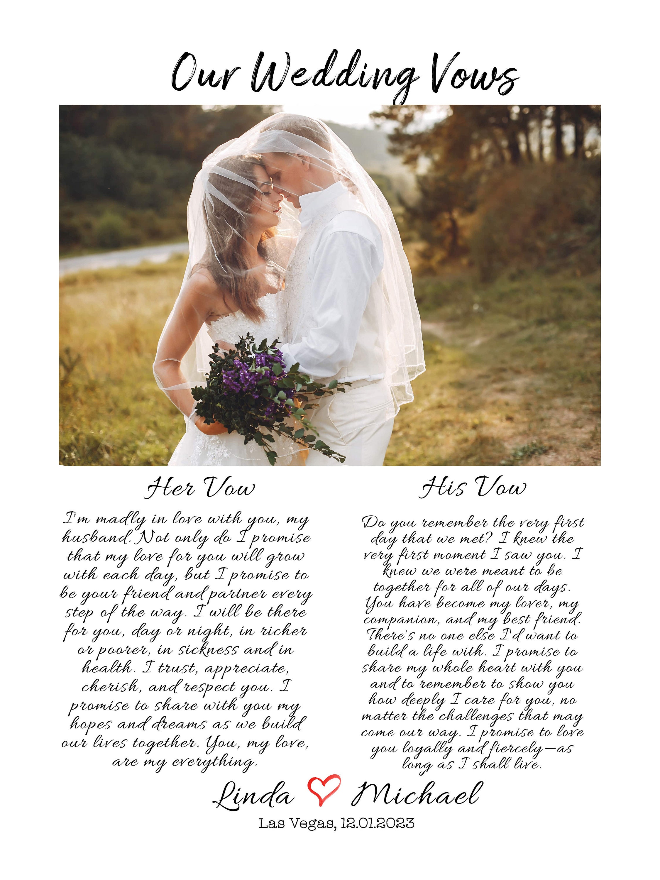 Personalized Wedding Vow Poster, Wedding Anniversary Gift, Wedding Vows ...