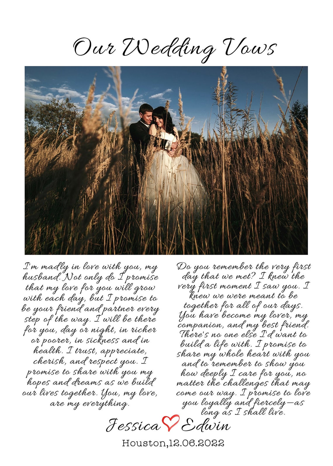 Personalized Wedding Vow Poster, Wedding Anniversary Gift, Wedding Vows ...