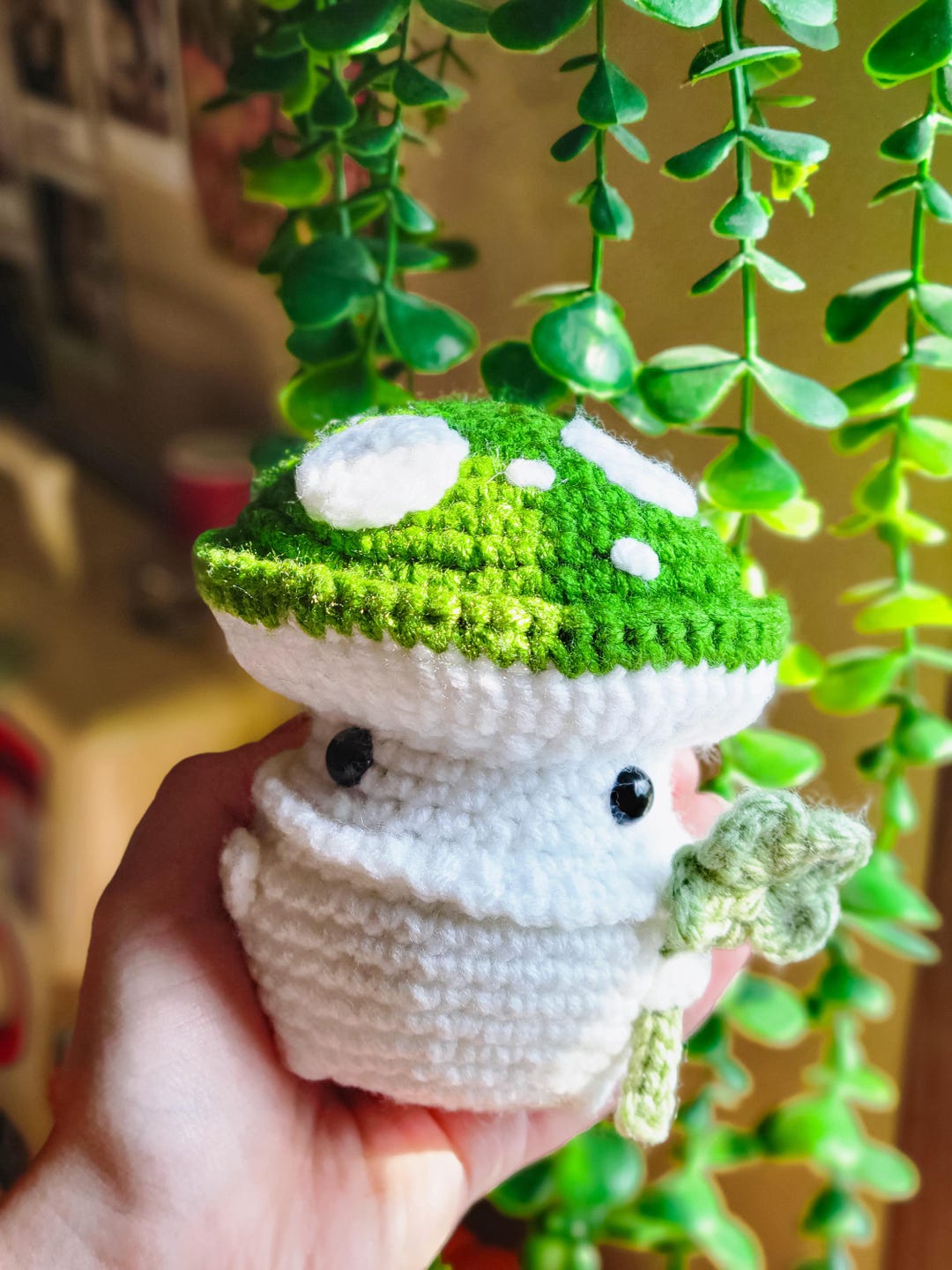 Green Mushroom Plush Toy With Four-leaf Clover Lucky Soft Stuffed ...