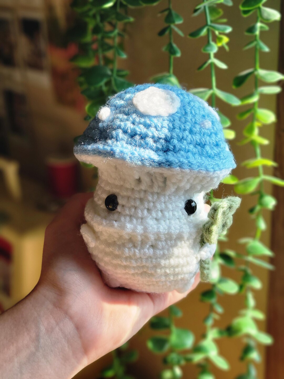 Baby Blue Mushroom Plush Toy With Four-leaf Clover Lucky Soft Stuffed ...