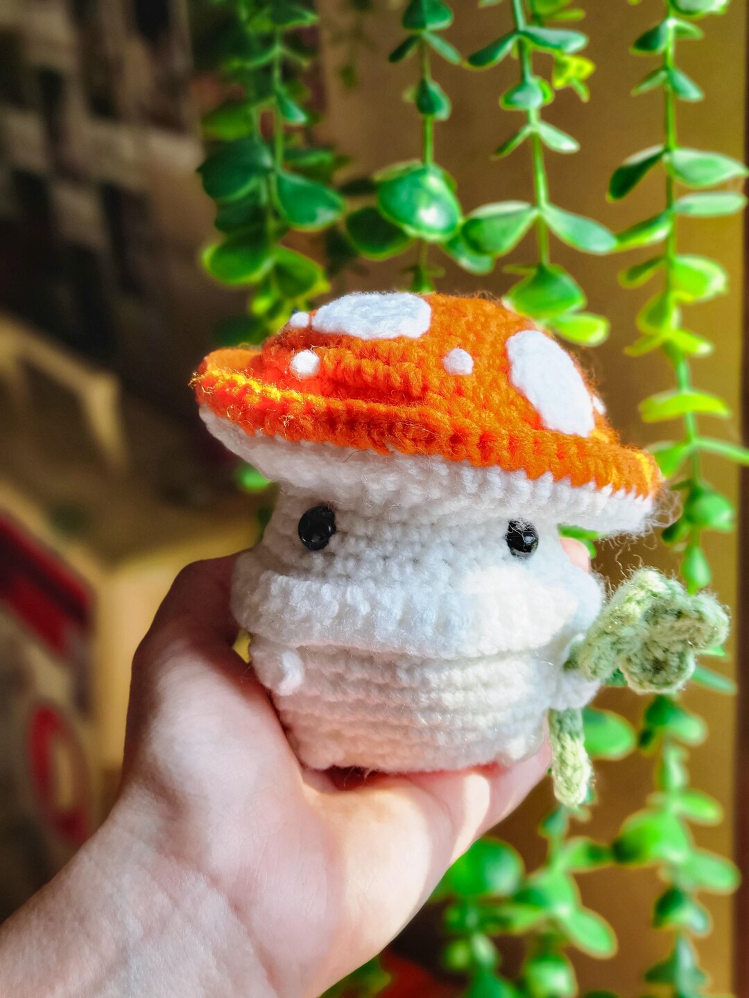 Orange Mushroom Plush Toy With Four-leaf Clover Lucky Soft Stuffed ...