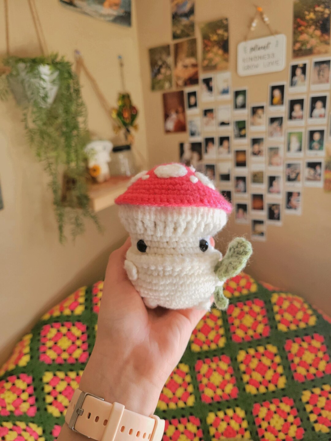 Pink Mushroom Plush Toy With Four-leaf Clover | Lucky Soft Stuffed ...