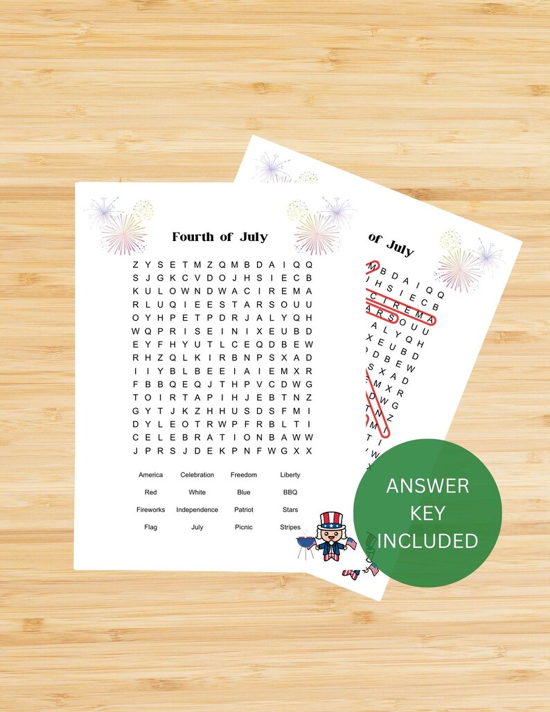 Printable Fourth of July Word Search - Etsy
