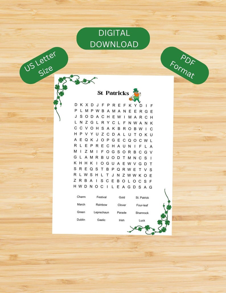 Sopa de letras imprimible del Día de San Patricio - Etsy México