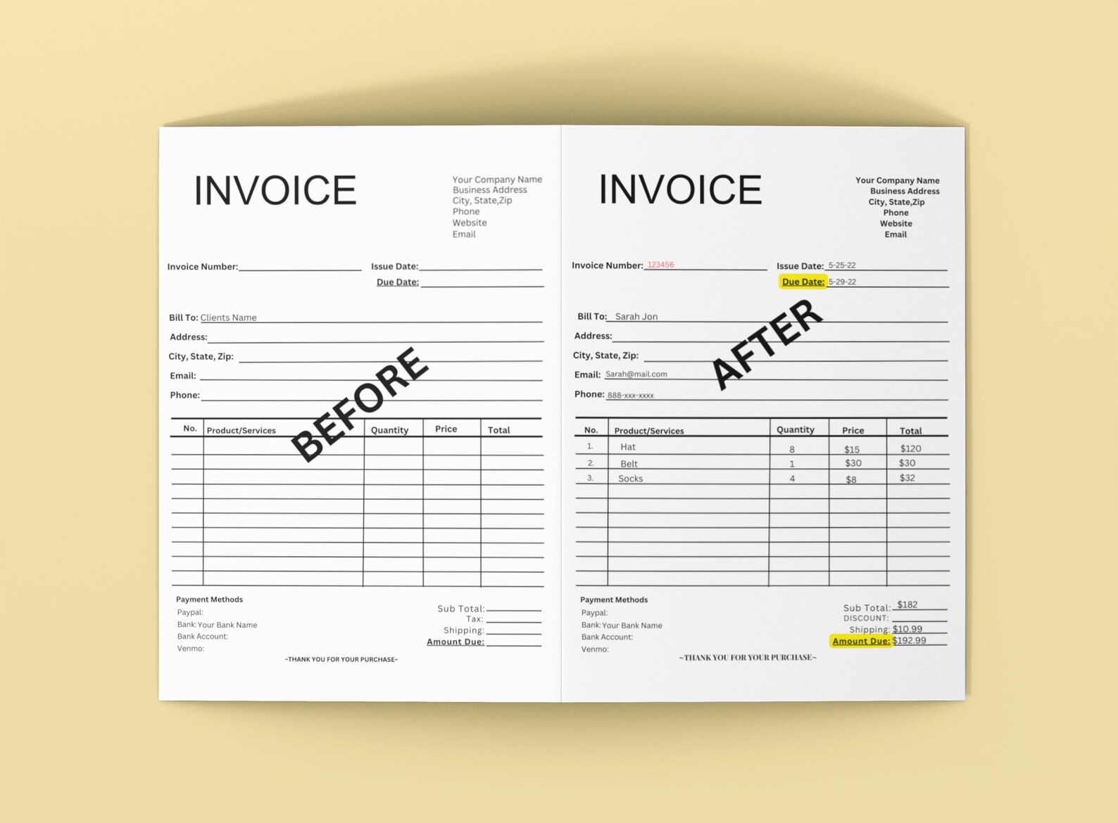 Invoice Template, Business Invoice, Printable Invoice, Payment Request ...